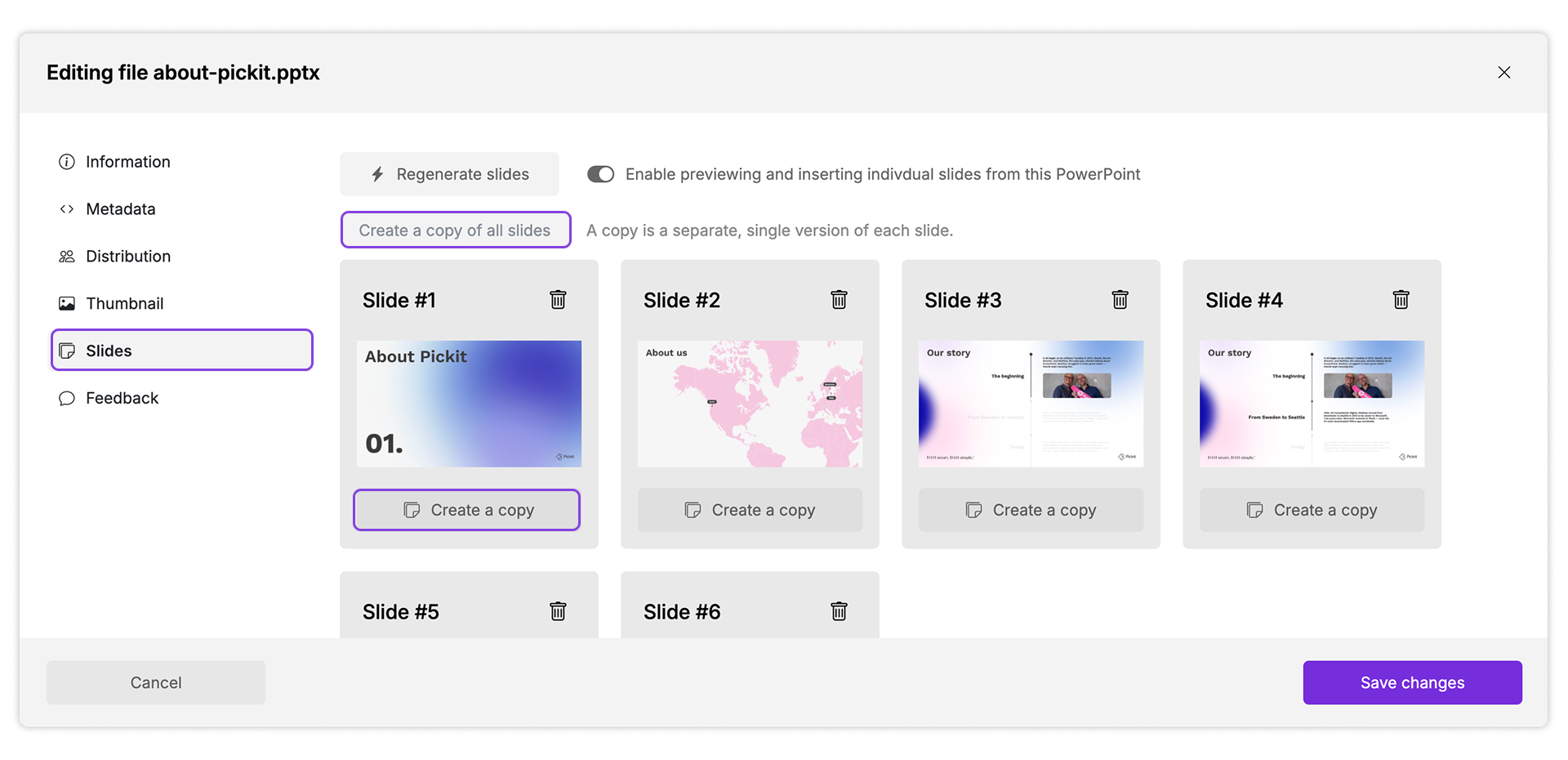 How do I split a presentation into individual slides?